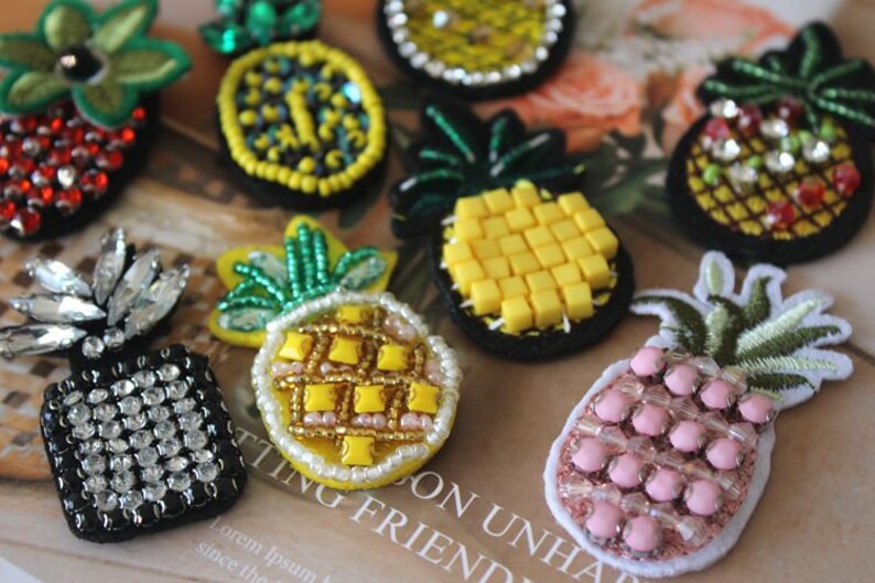 Pineapple Embroidery Rhinestone Applique Patchbeaded - Etsy