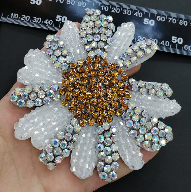 Delicate Embroidery Beaded Daisy Applique Patch,rhinestone Daisy Patch ...