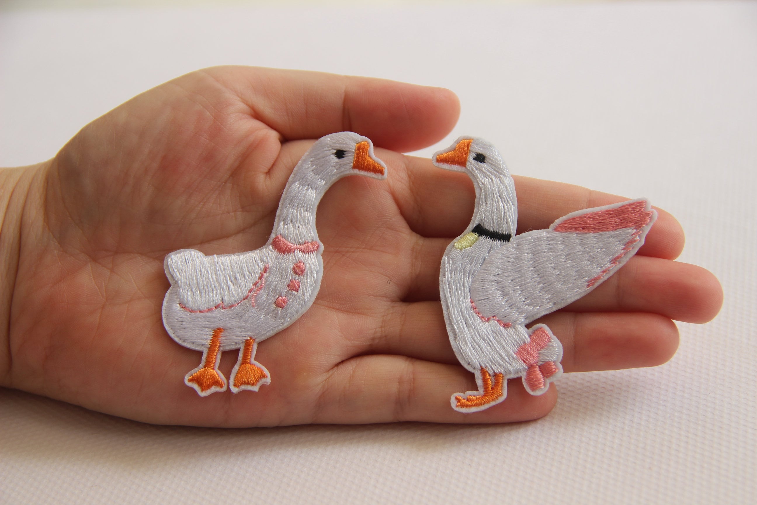 A Pair of White Goose Embroidery Iron on Applique - Etsy