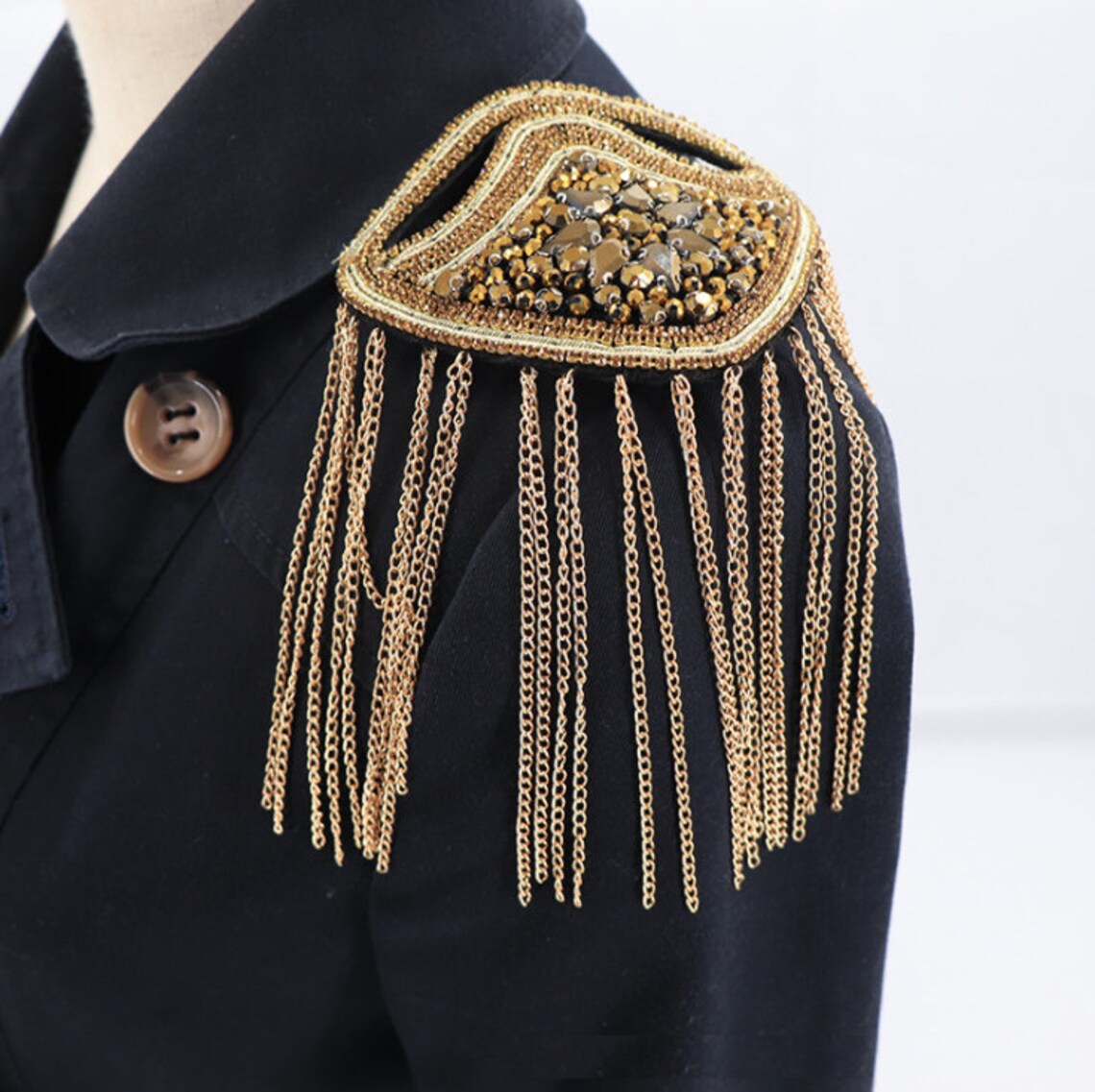 A Pair of Gold Tassels Epaulet,handmade Shoulder Pad,gold Studs ...