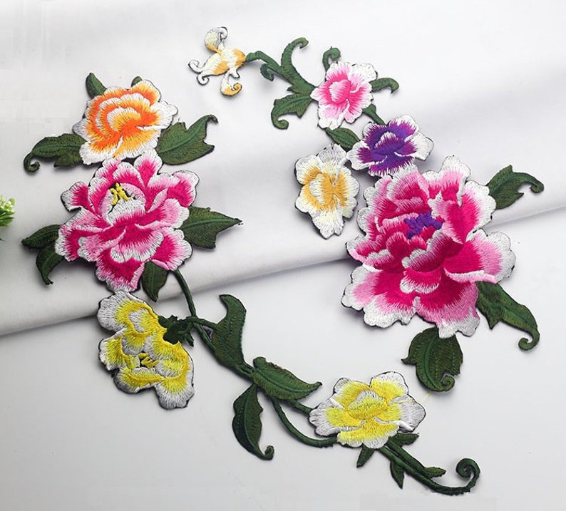 A Pair Embroidered Flower Iron on Applique Patch,vintage Floral Patch ...