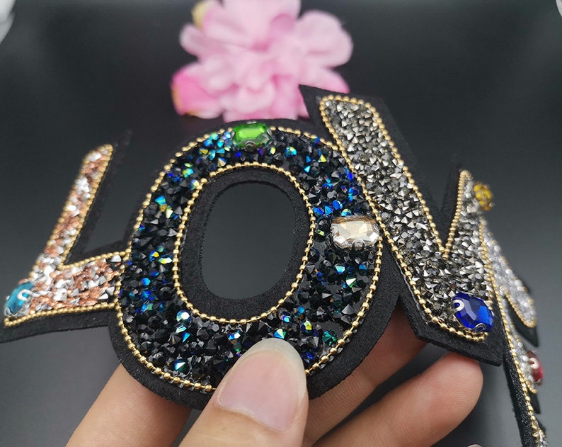 LOVE Rhinestone Embroidery Sequined Applique Patch,beaded Love Patch ...