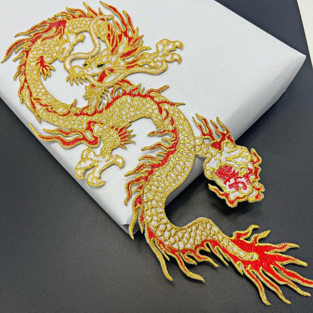 Large Golden Dragon Embroidery Applique Patch,vintage Dragon Patch for Clothing or Dress ...