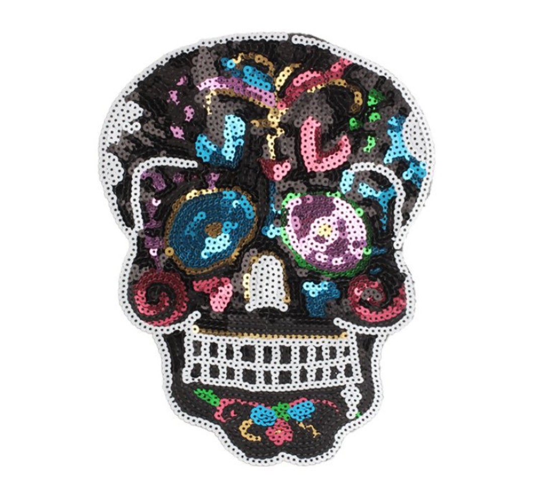 Skull Sequined Applique Patch,paillette Patch,sequins Skull Patch ...