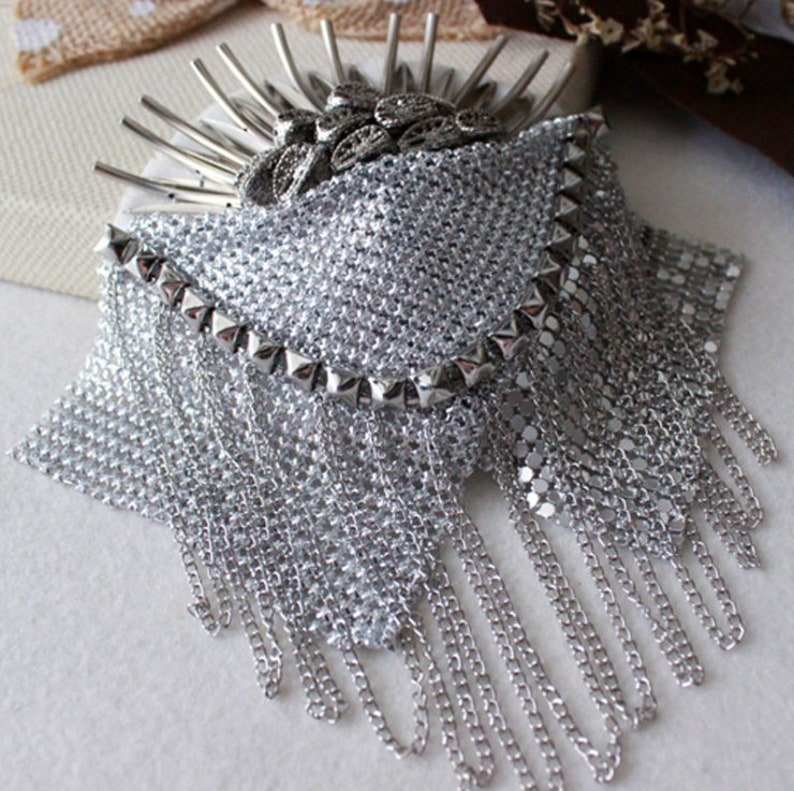 A Pair of Silver Tassels Epaulethandmade Shoulder Padsilver - Etsy