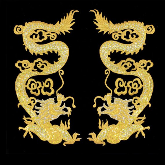 A Pair of Large Gold Dragon Embroidery Iron on Applique - Etsy