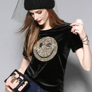 Golden Smile Face Sequined Applique Patch,paillette Patch,sequins Patch ...