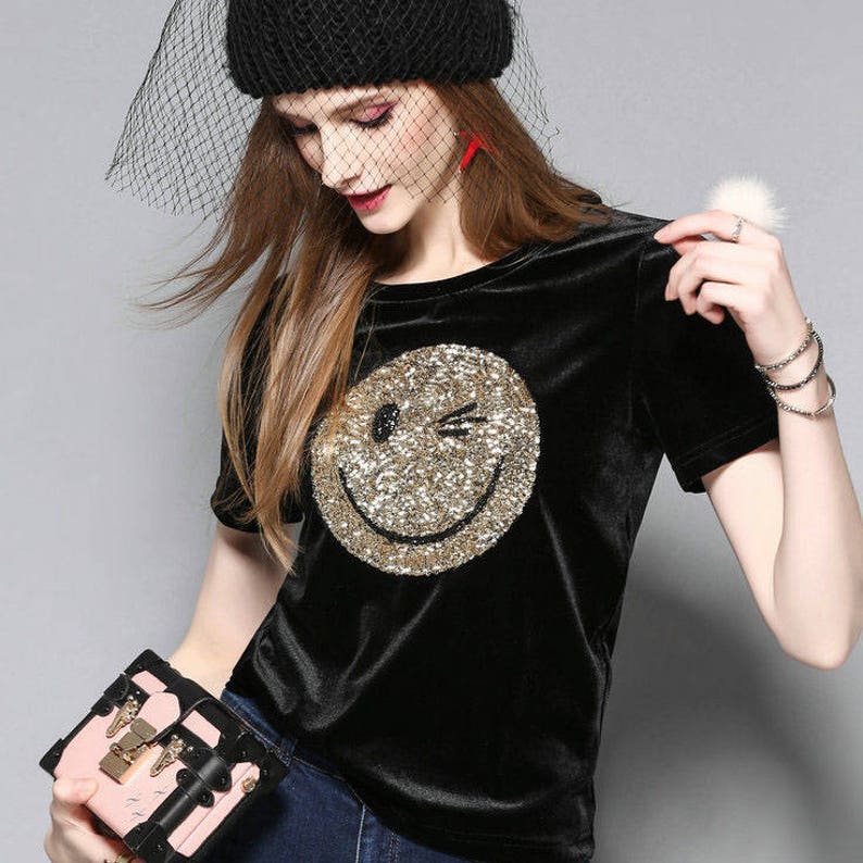 Golden Smile Face Sequined Applique Patch,paillette Patch,sequins Patch ...