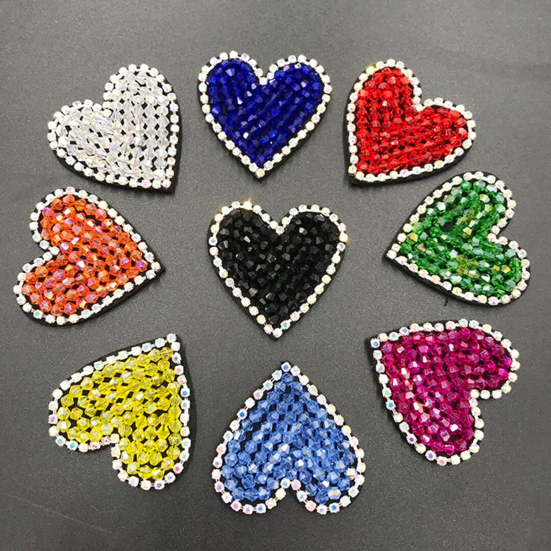 Heart Embroidery Beaded Applique Patch,rhinestone Heart Patch Supplies ...