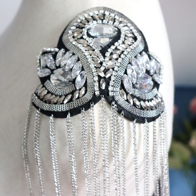 A Pair of Silver Tassels Epaulethandmade Shoulder Padsilver - Etsy