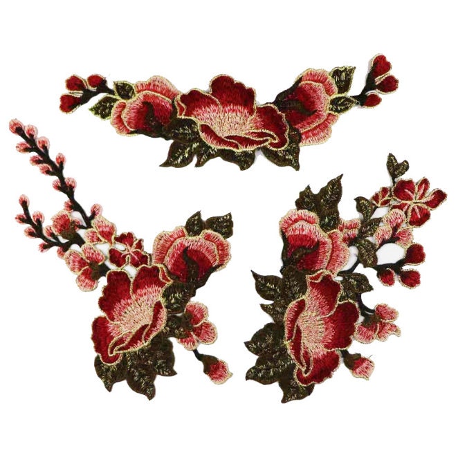 3 Pieces Embroidered Flower Applique Patchvintage Floral - Etsy