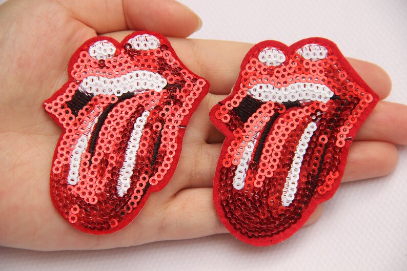 2 Pieces Red Mouths Sequined Applique Patch,paillette Patch,sequins Patch Supplies for Coat,t ...