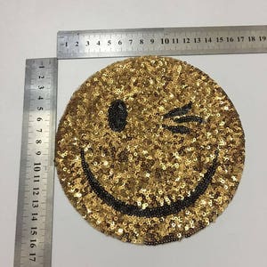 Golden Smile Face Sequined Applique Patch,paillette Patch,sequins Patch ...