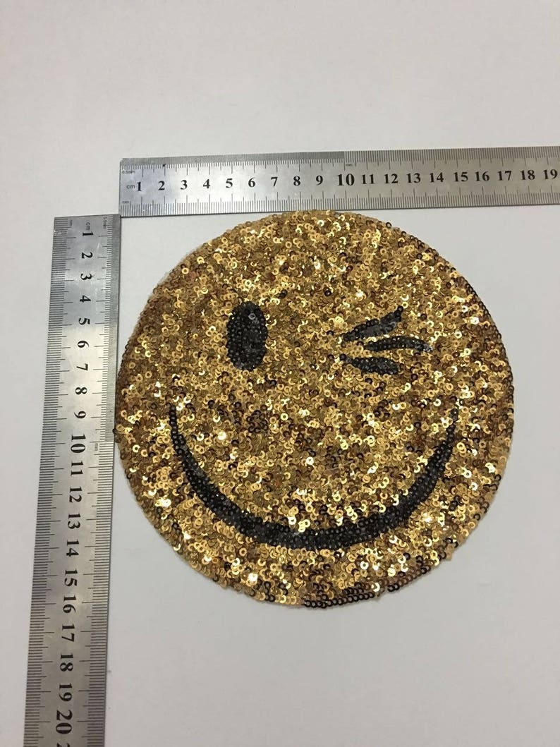 Golden Smile Face Sequined Applique Patch,paillette Patch,sequins Patch ...