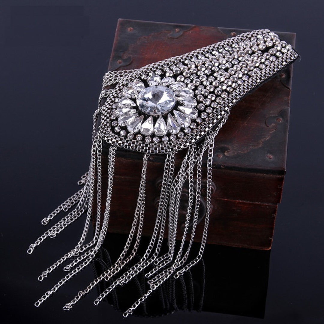 A Pair of Silver Tassels Epaulet,handmade Shoulder Pad,studs Diamond ...