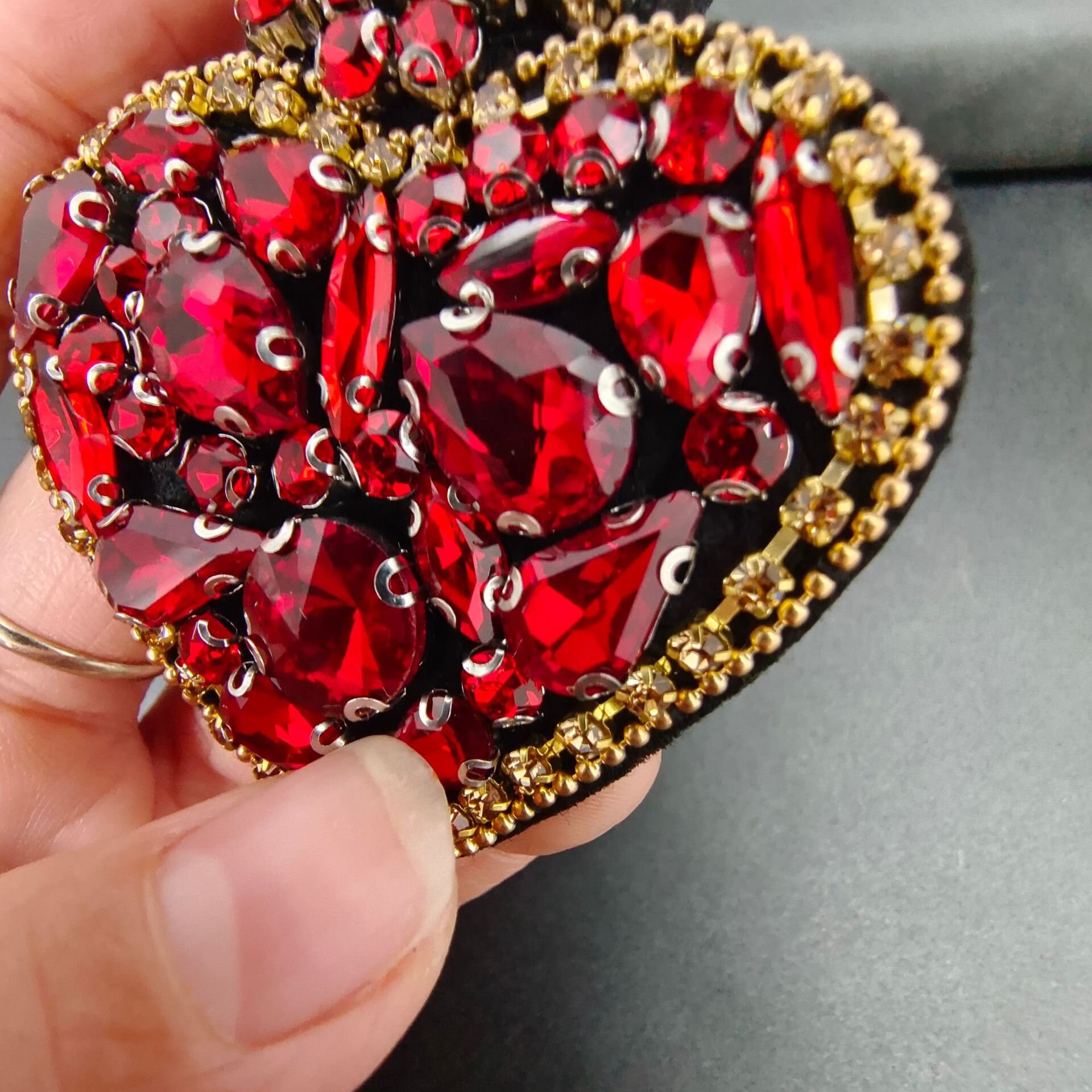 Red Heart Embroidery Rhinestone Applique Patchbeaded Heart - Etsy
