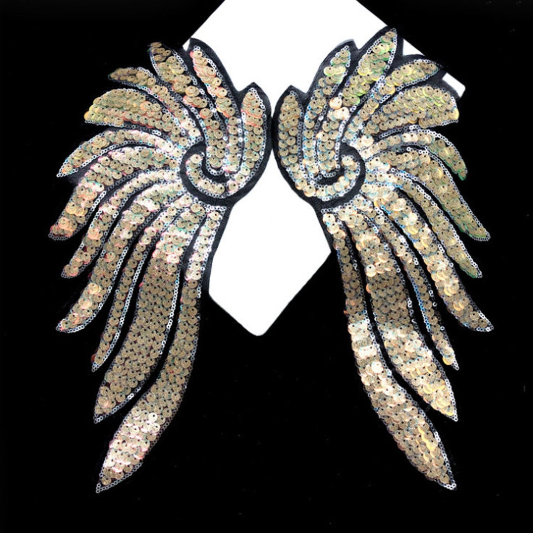 A Pair of Wing Sequined Iron on Applique Patch,sequins Wings Patch ...