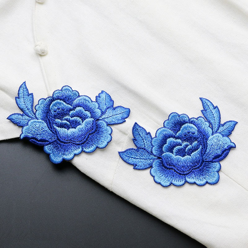 A Pair Delicate Embroidered Red Floral Applique | Etsy