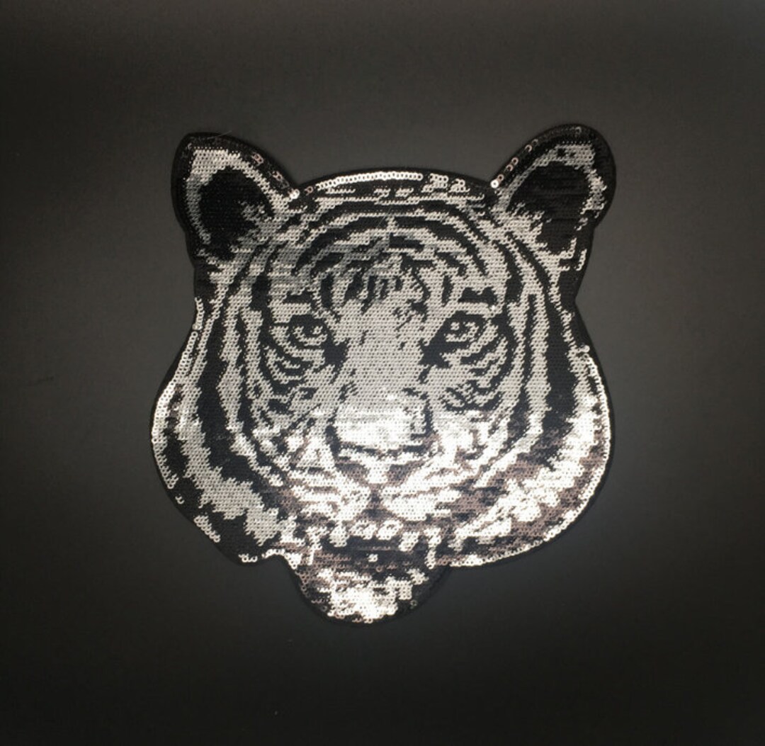 Silver Tiger Head Sequined Applique Patch,paillette Patch,sequins Tiger ...