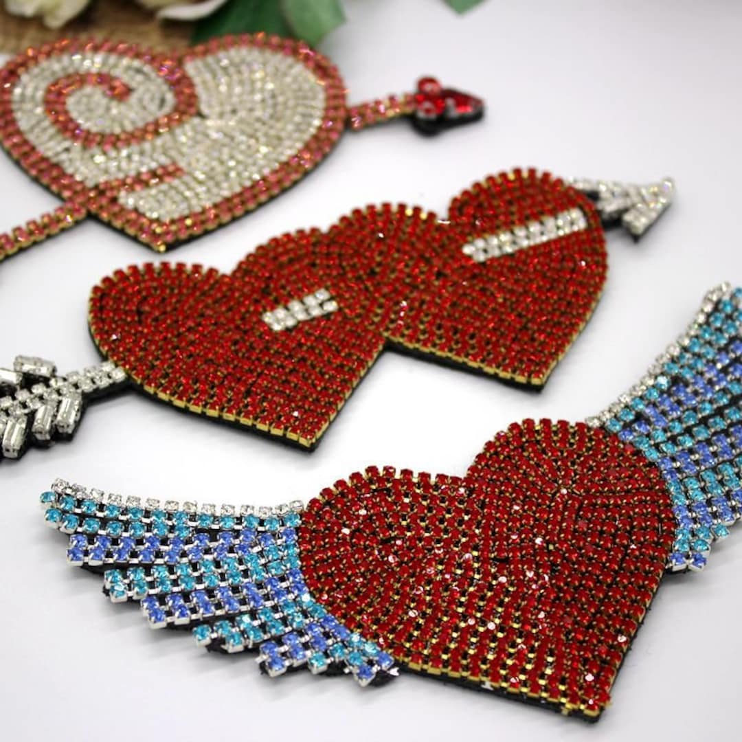 Delicate Embroidery Rhinestone Heart Sequined Applique Patch,beaded ...