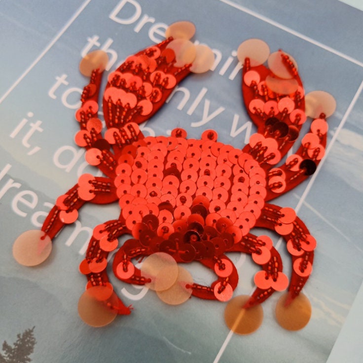 Delicate Embroidery Crab Sequined Beaded Applique Patch,beaded Crab ...