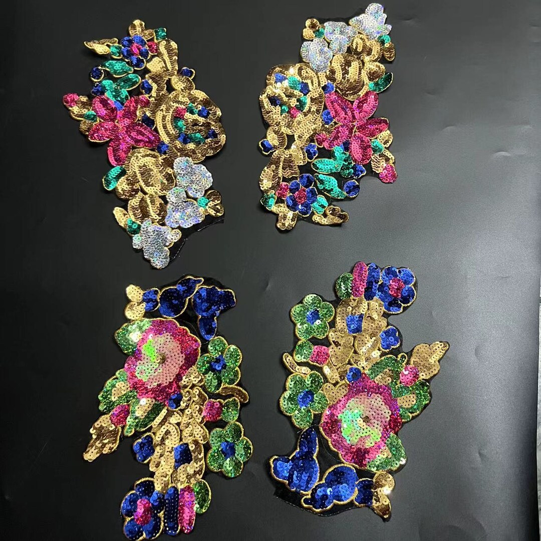 4 Pieces Delicate Flowers Sequined Applique Patch,paillette Patch ...