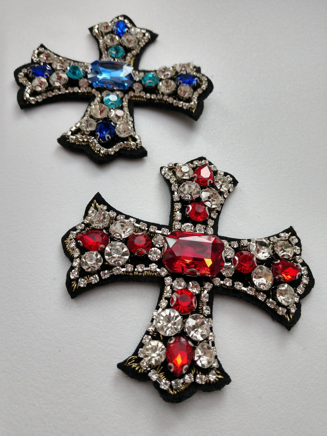 Delicate Cross Embroidery Rhinestone Applique Patch,beaded Cross Patch ...