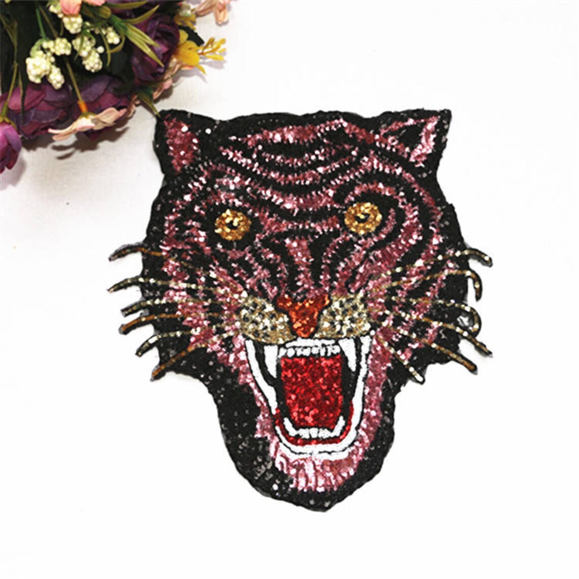 Tiger Head Sequined Applique Patches,vintage Sequins Tiger Patch ...