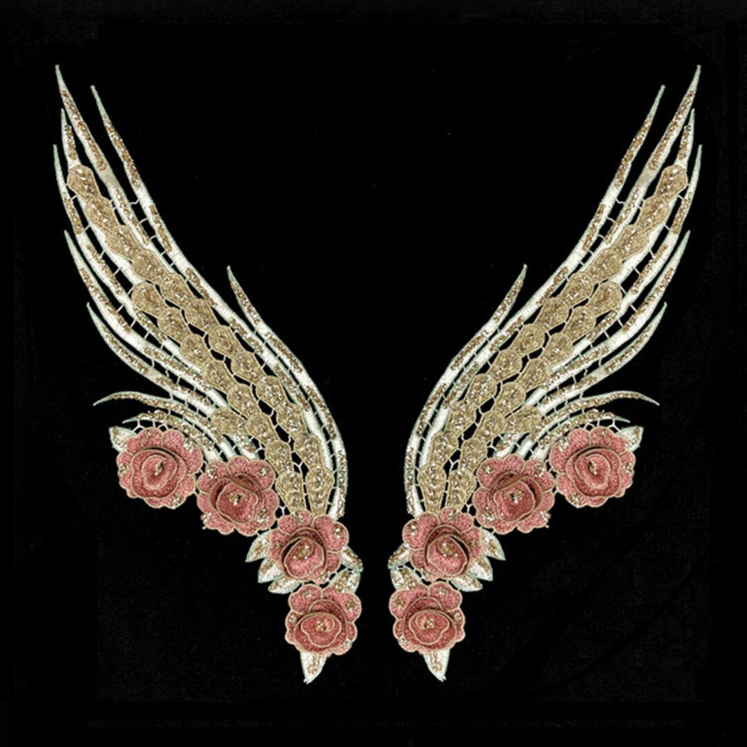 A Pair of Embroidered 3D Flower Applique Patch,vintage Floral Wing ...