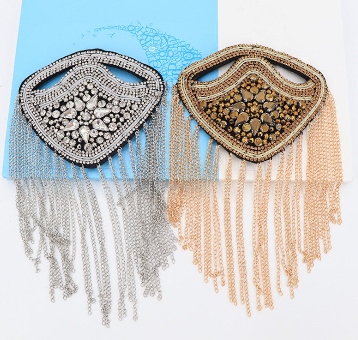 A Pair of Gold Tassels Epaulet,handmade Shoulder Pad,gold Studs ...