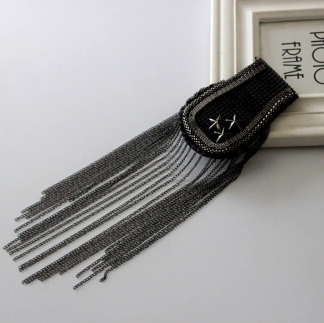 A Pair of Black Long Tassels Epaulet,handmade Shoulder Pad,studs ...