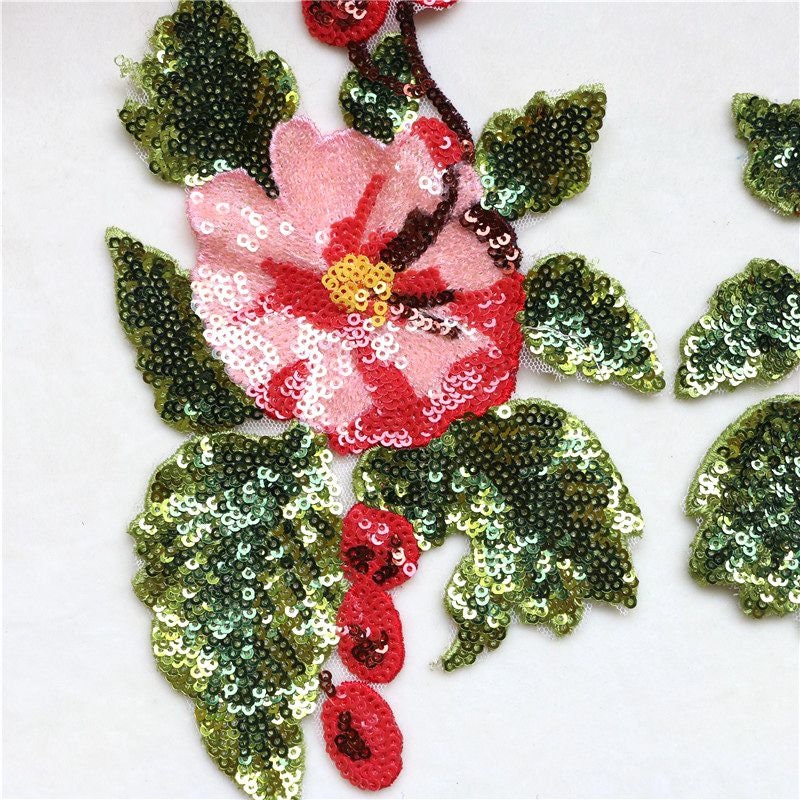 A Pair of Flower Sequined Applique Patchvintage Sequin | Etsy