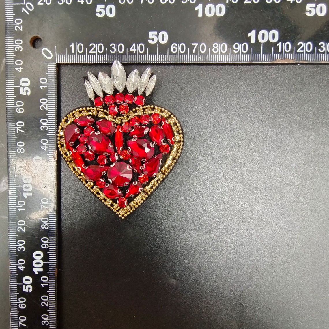Red Heart Embroidery Rhinestone Applique Patchbeaded Heart - Etsy