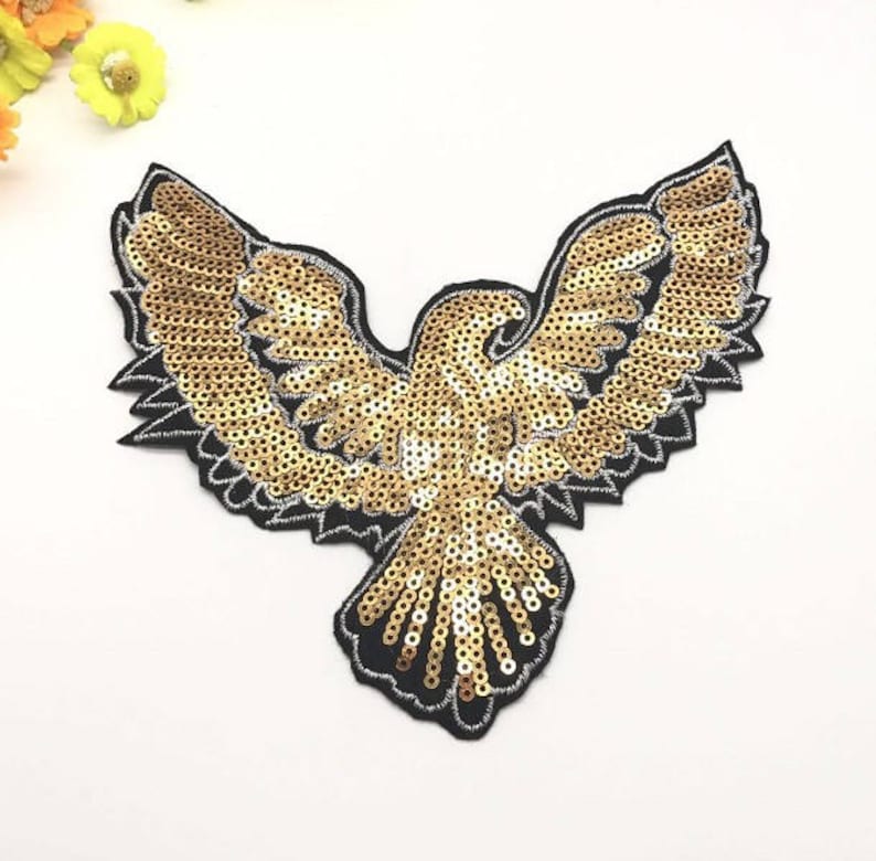 Gold Eagle Sequined Applique Patch,paillette Patch,sequins Eagle Patch Supplies for Coat,t-shirt ...