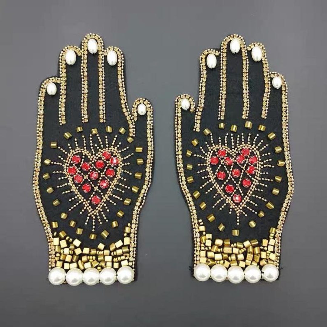 A Pair of Embroidery Rhinestone Hand Sequined Applique Patch,beaded ...