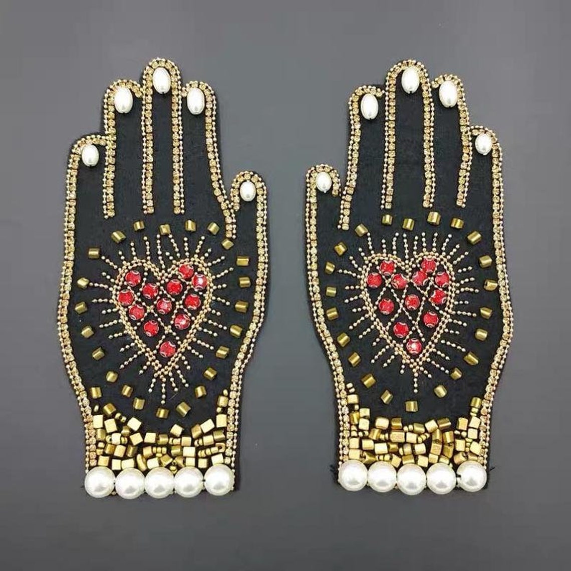 A Pair of Embroidery Rhinestone Hand Sequined Applique Patch,beaded ...