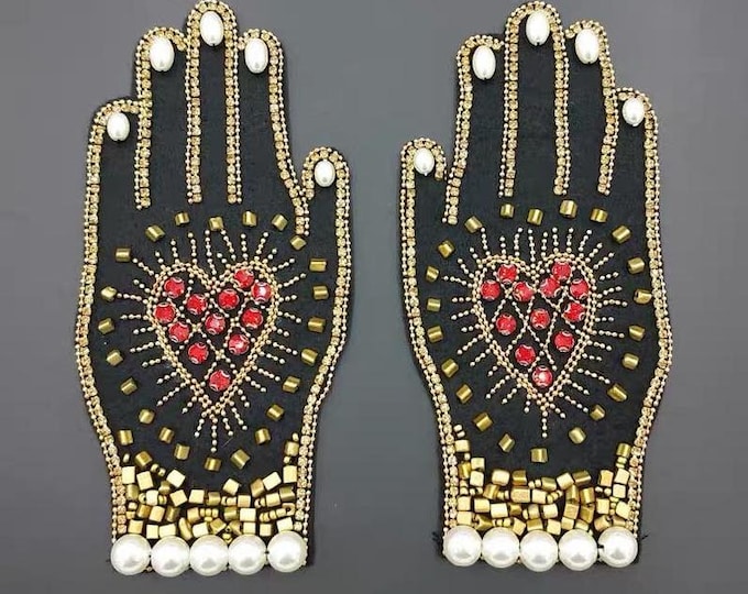 A Pair of Embroidery Rhinestone Hand Sequined Applique - Etsy