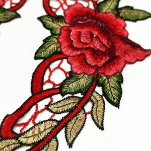 A Pair of Embroidered Red Flower Applique Patch,vintage Floral Patch ...