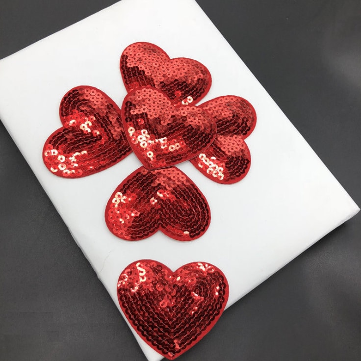 6 Pieces Heart Sequined Embroidery Applique Patch,paillette Patch ...