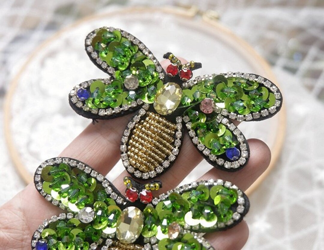 Delicate Bee Embroidery Sequined Applique Patch,beaded Bees Patch ...