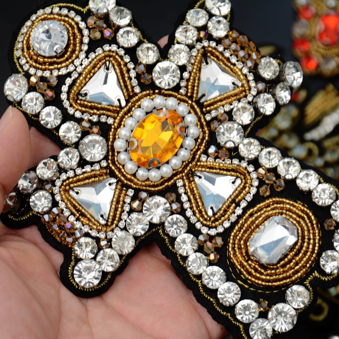 Cross Embroidery Rhinestone Sequined Applique Patch,beaded Cross Patch ...