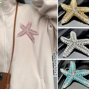 Delicate Starfish Embroidery Beaded Applique Patch,rhinestone Starfish Patch Supplies for Coat,t ...