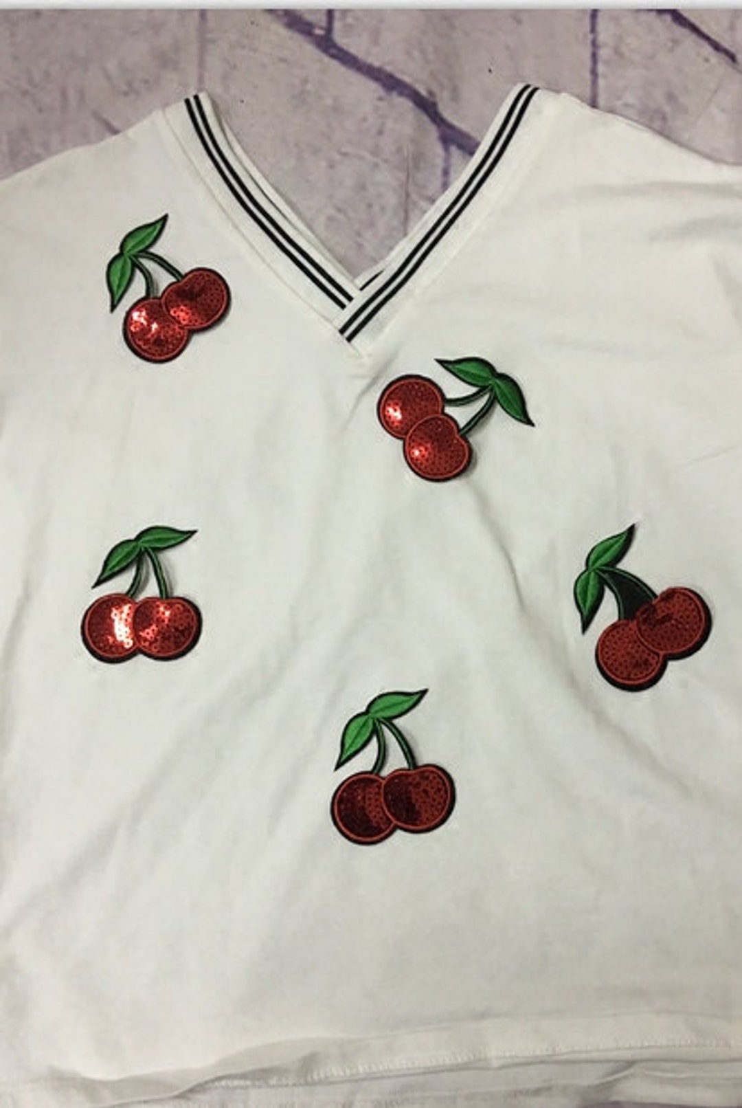 5 Pieces Red Cherry Sequined Applique Patch,paillette Patch,sequins Patch Supplies for Coat,t ...