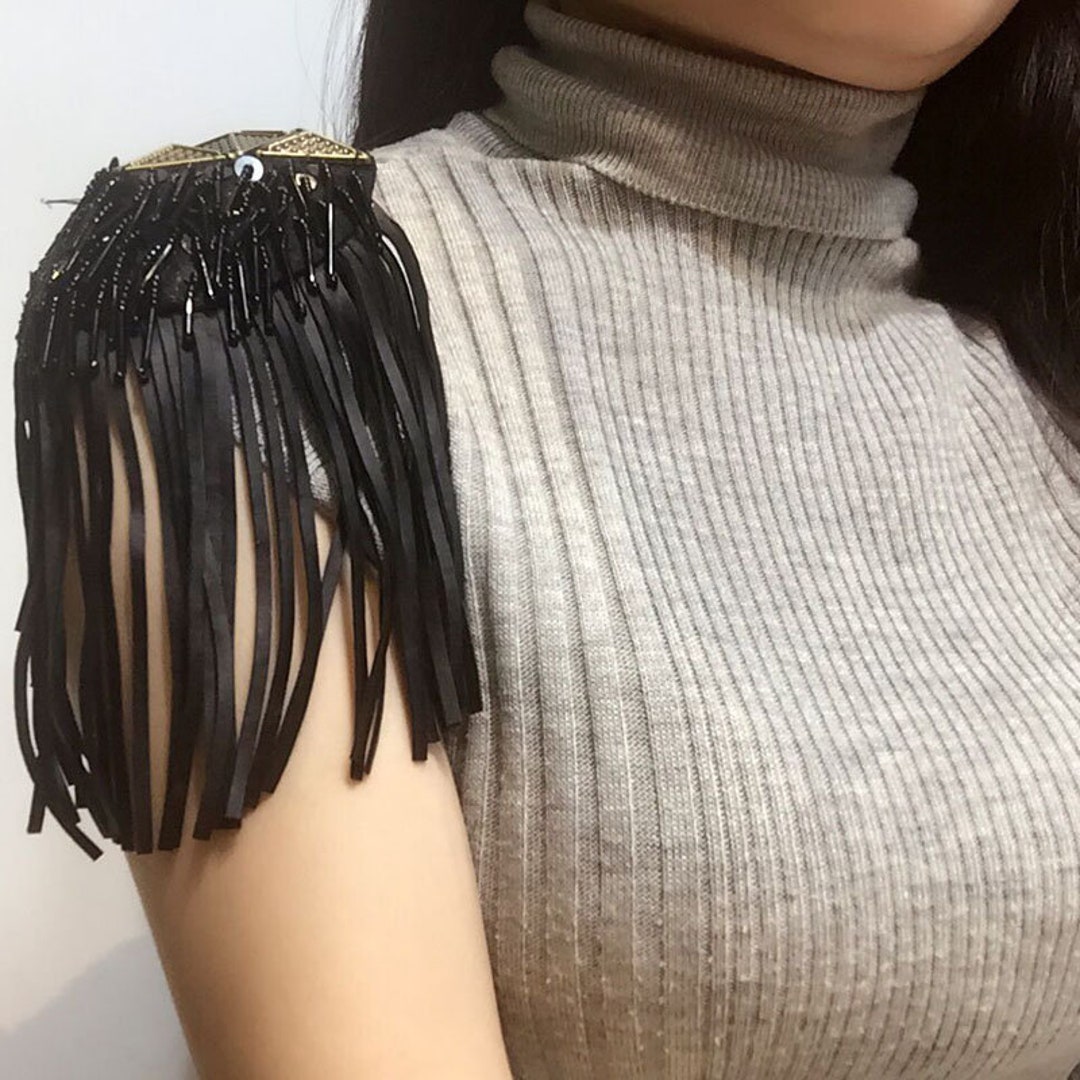 A Pair of Bronze Studs Tassels Epaulet,handmade Shoulder Pad,punk ...