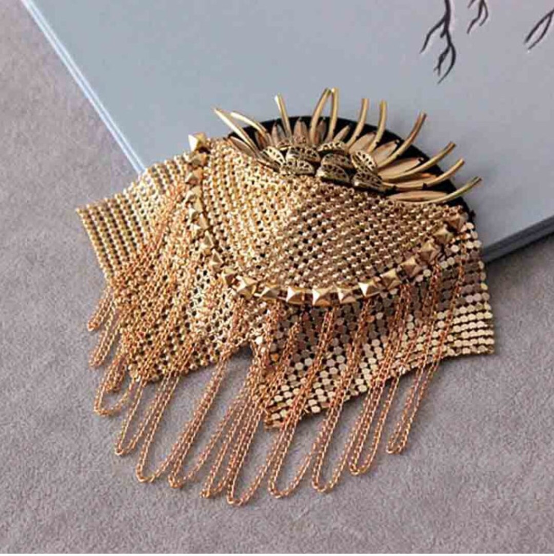 A Pair of Gold Tassels Epaulet,handmade Shoulder Pad,gold Studs ...