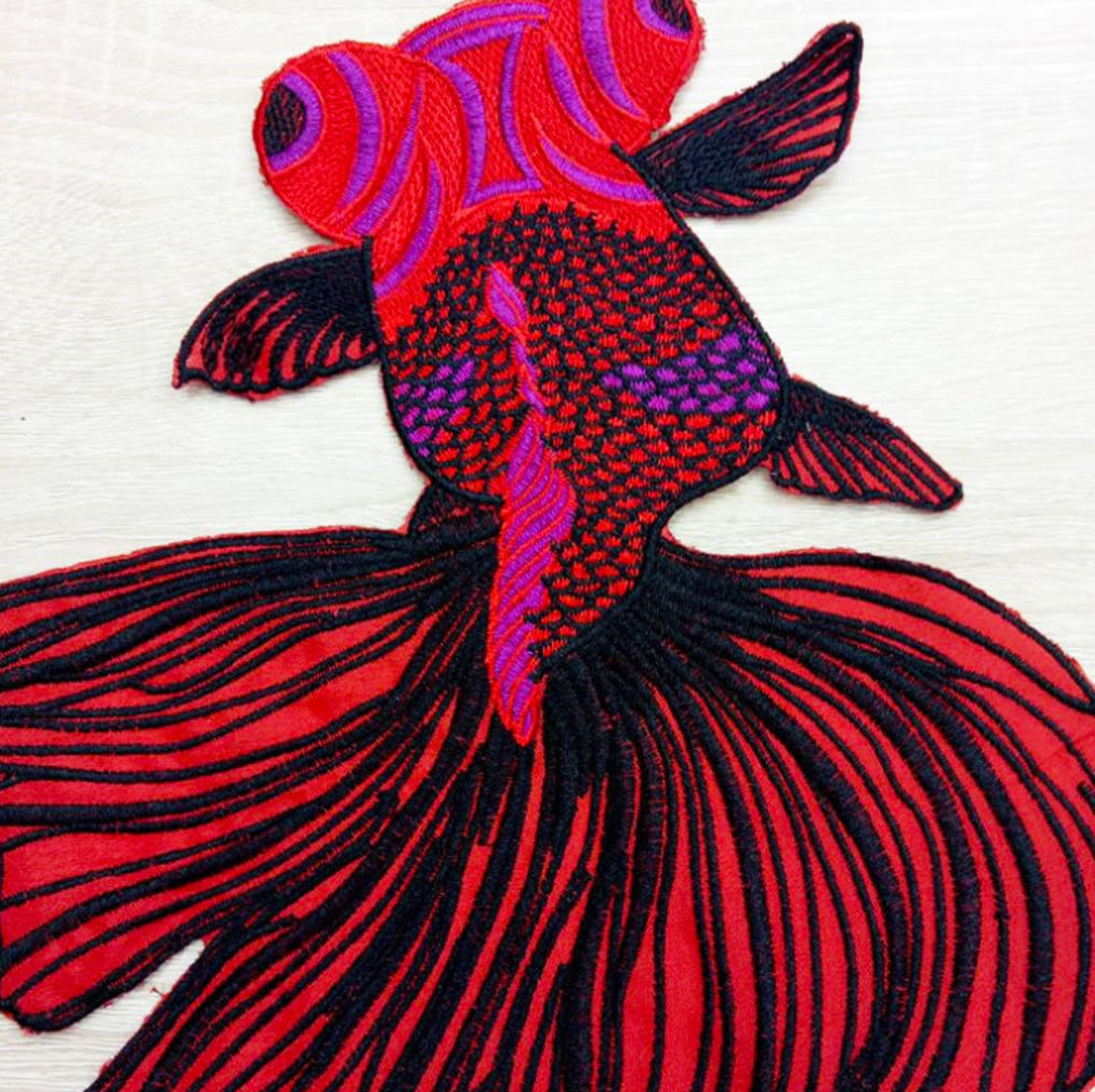 Delicate Red Goldfish Embroidered Applique Patch,vintage Fish Patch for ...