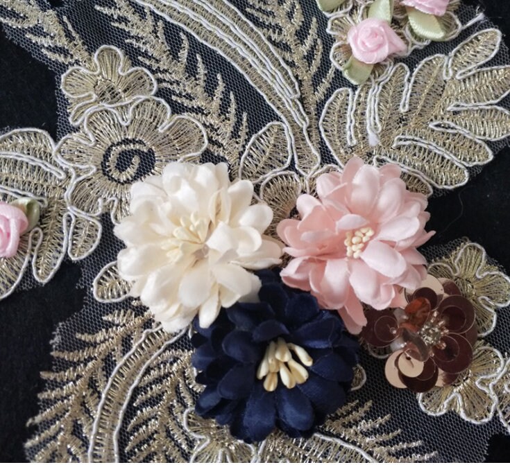 A Pair of Embroidered 3D Flower Applique Patchvintage Floral | Etsy