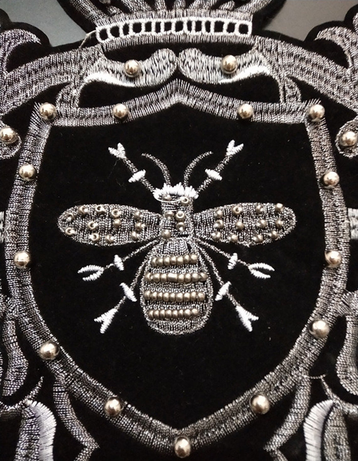 Delicate Silver or Gold Embroidered Applique Patch,embroidery Crown Bee ...