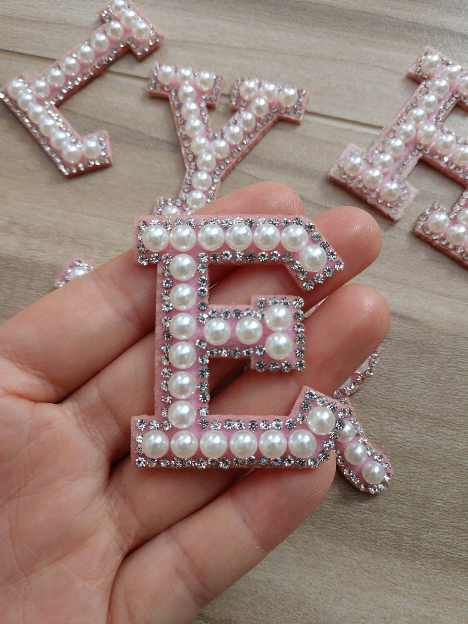 Pink Pearl and Rhinestone Letters Iron on Applique | Etsy