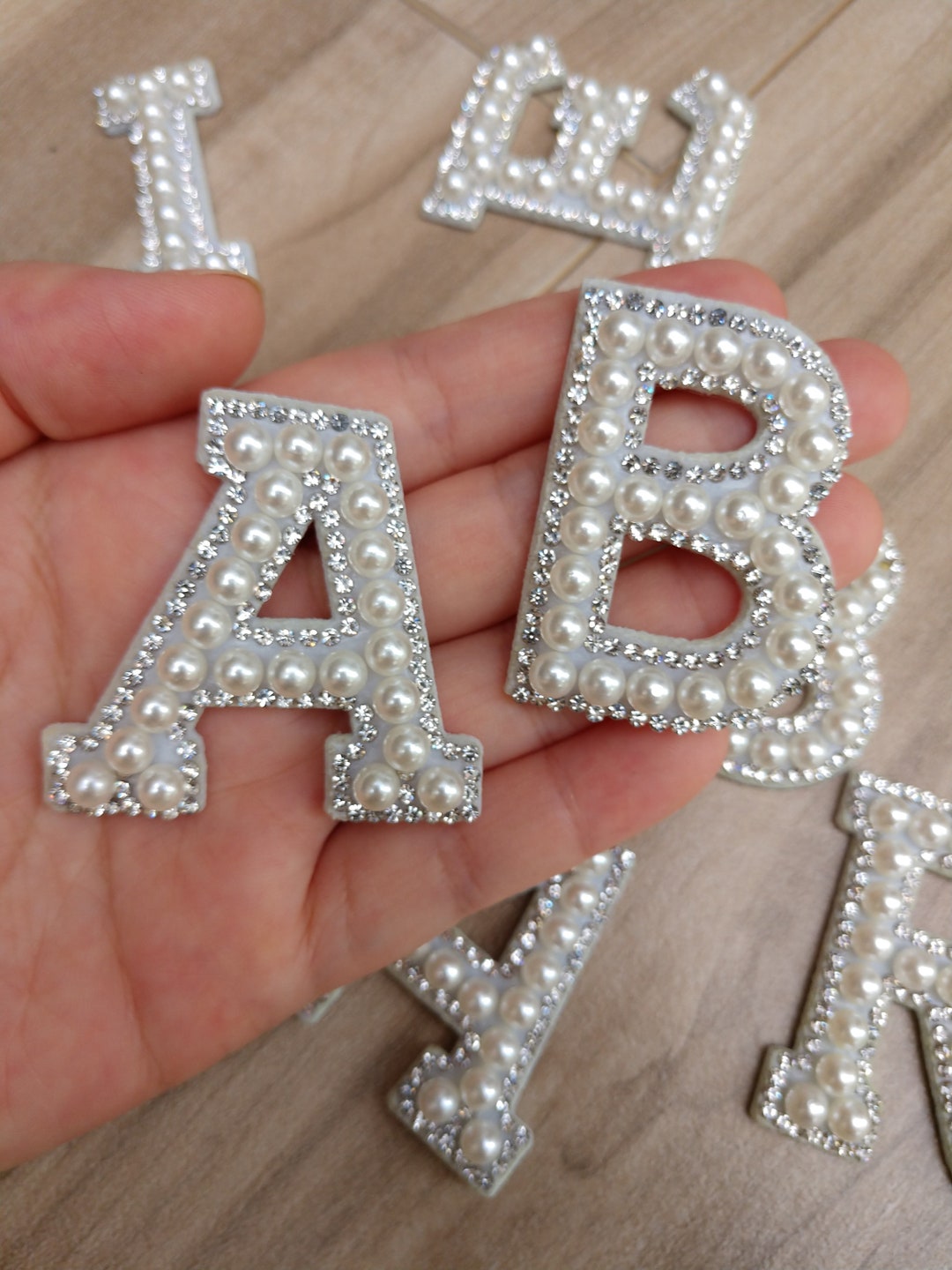Silver Pearl and Rhinestone Letters Iron on Applique Patch,rhinestone ...
